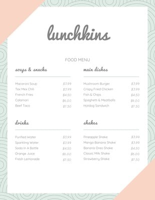 Pastel Colors Vintage Menu Designs
