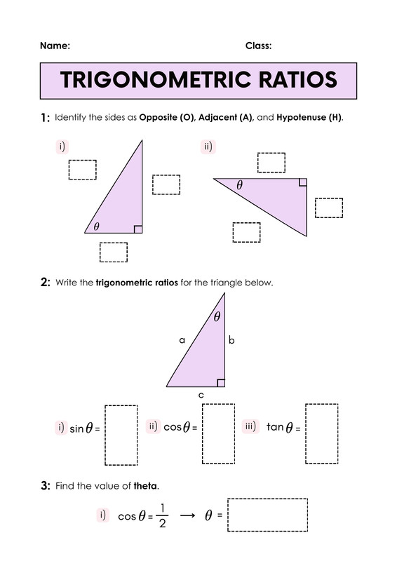 Trigonometric Ratios Worksheets