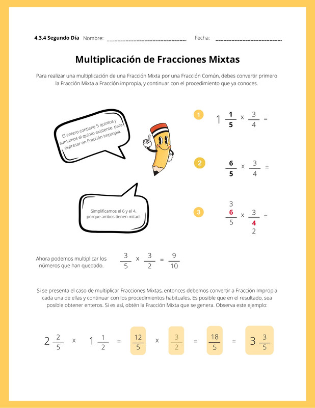 Multiplicación De Fracciones Mixtas Imprimible