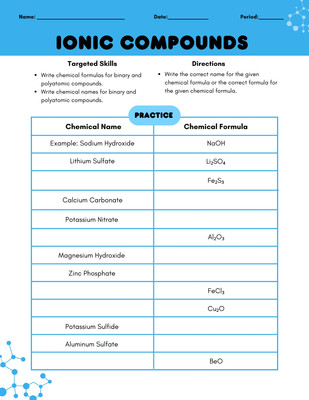 High School Chemistry Worksheets
