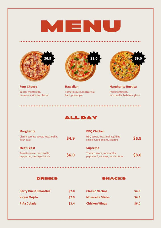 Printable Mod Pizza Menu Pdf