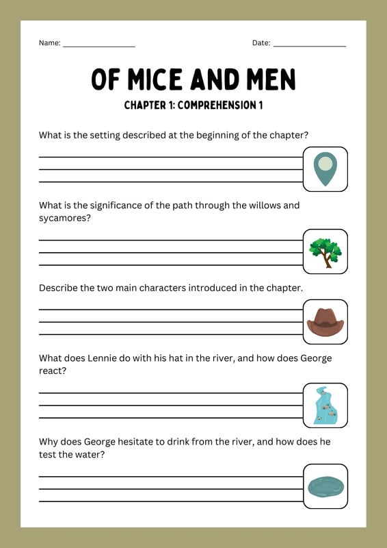 Of Mice And Men Worksheet Of Mice And Men Literature Kit (Novel Study
