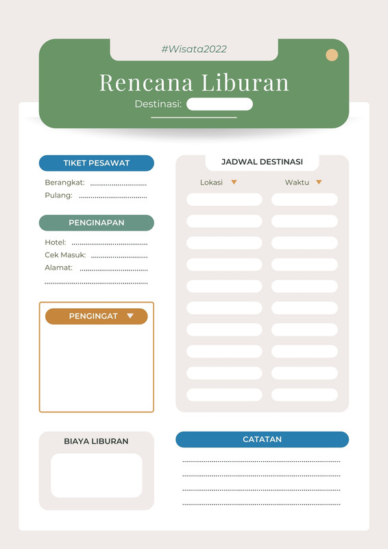 Gratis Contoh Template Travel Planner Siap Edit | Canva
