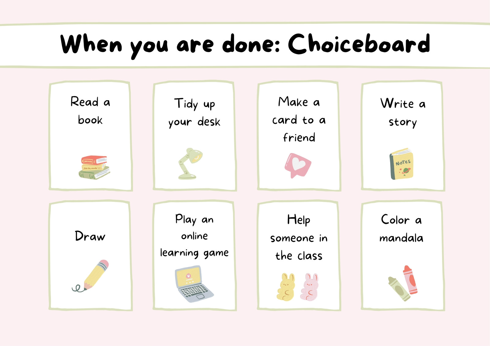 Free and customizable choice board templates