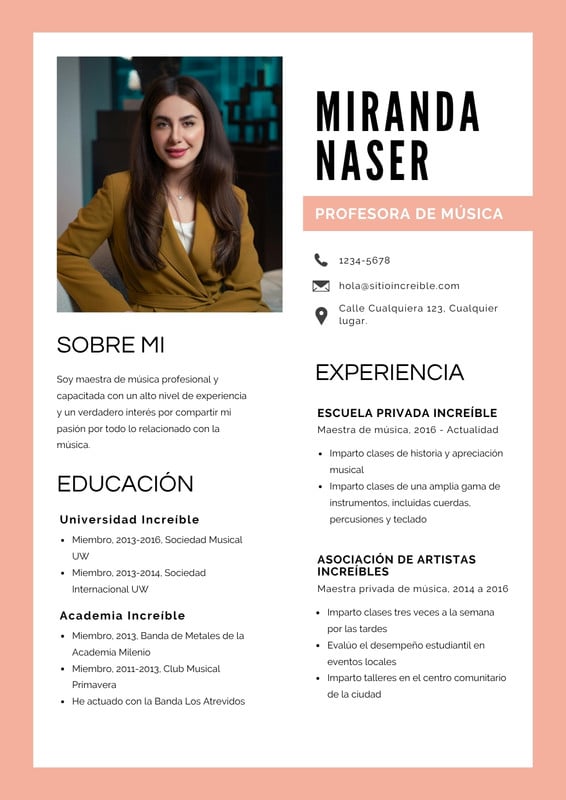 Personalizá online 124 plantillas de Currículum Vitae Para Docentes - Canva
