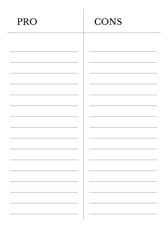 Free and customizable pro and con templates
