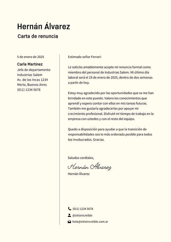 Plantillas de cartas de renuncia gratis para editar | Canva