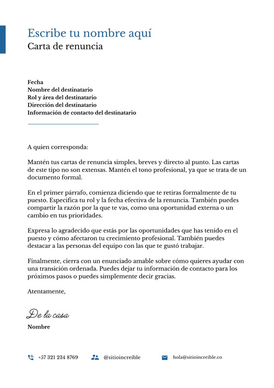 Plantillas de cartas de renuncia gratis para editar | Canva