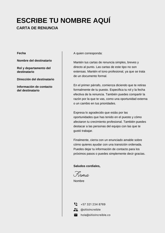 Plantillas de cartas de renuncia gratis para editar | Canva