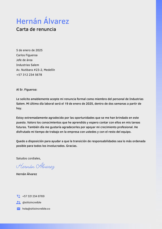 Plantillas para cartas de renuncia para editar | Canva