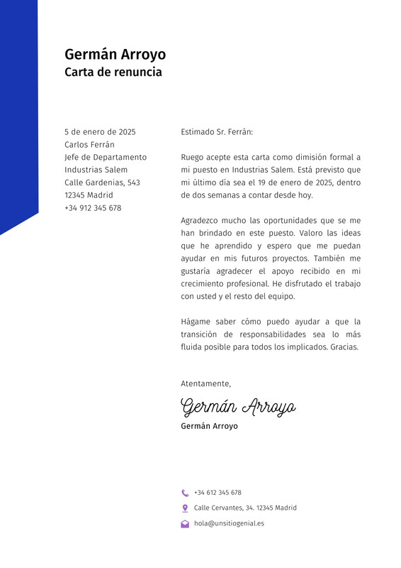 Plantillas de cartas de renuncia gratis para editar | Canva