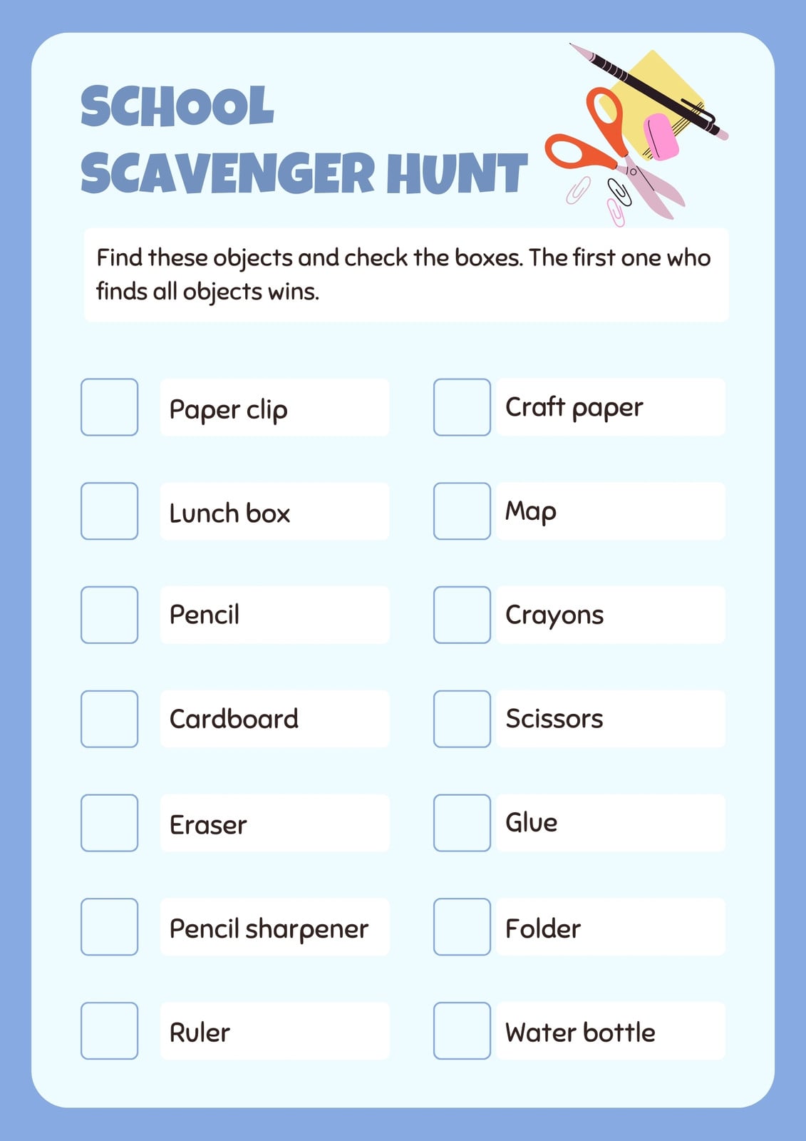 Scavenger Hunt List Printable