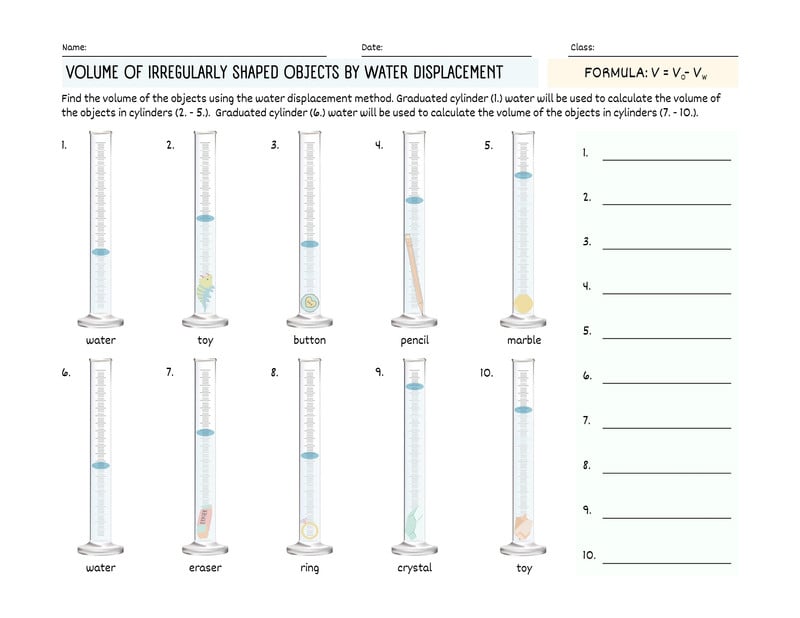 Water Displacement Worksheets