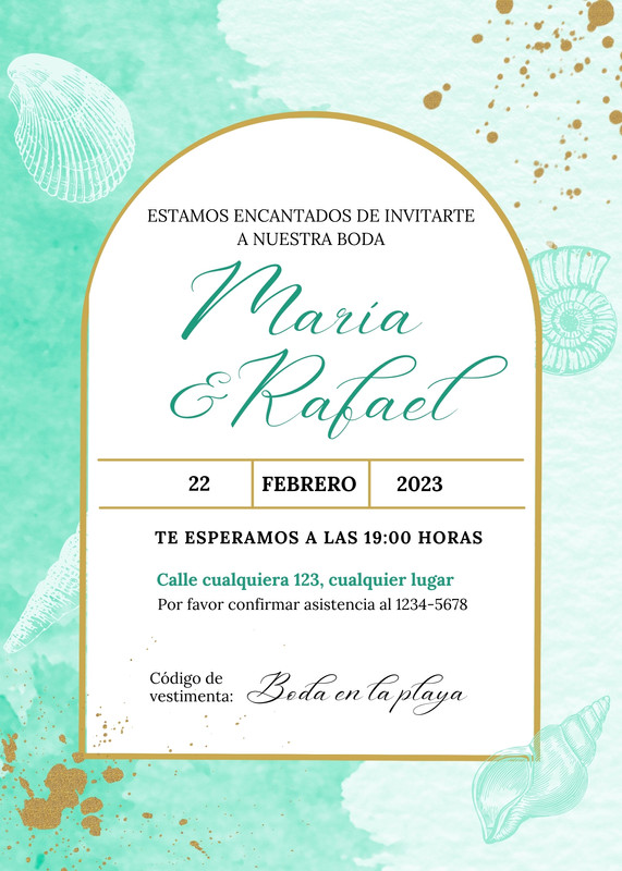 Invitación De Boda Azul Turquesa