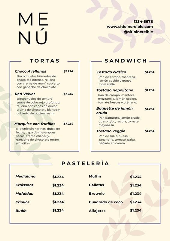 Menús De Restaurantes Personalizados Para Imprimir Canva