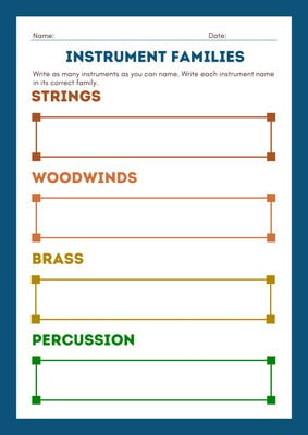 Instrument Families Worksheet