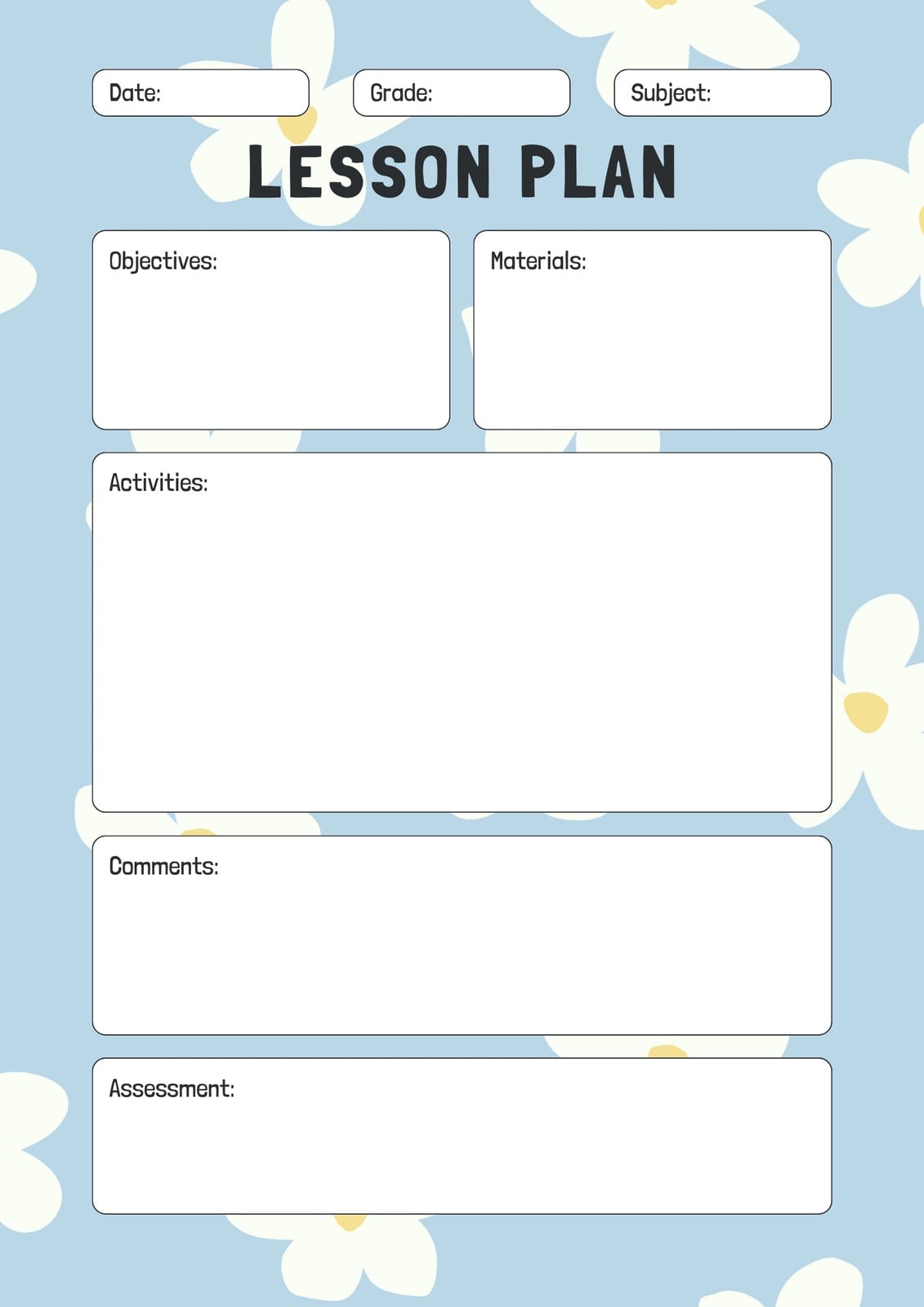 Free to print preschool weekly lesson plan templates | Canva