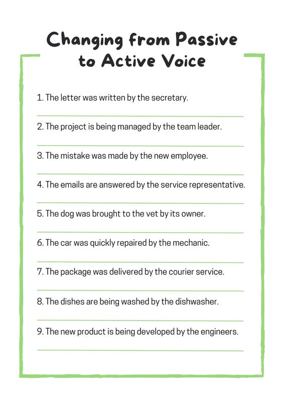 Active And Passive Worksheets