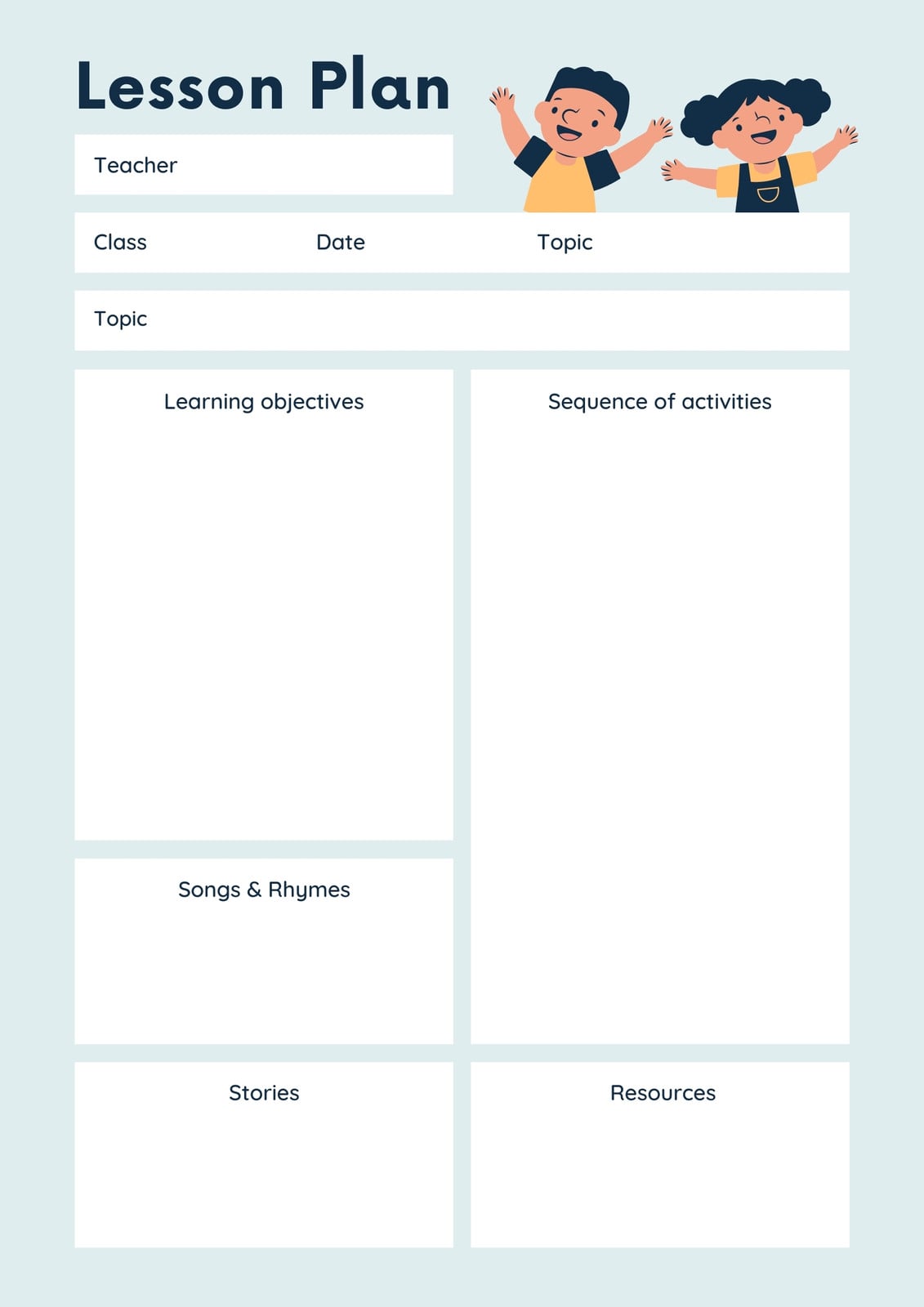 Free to print preschool weekly lesson plan templates | Canva