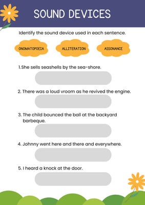 Poetry Sound Devices Worksheet