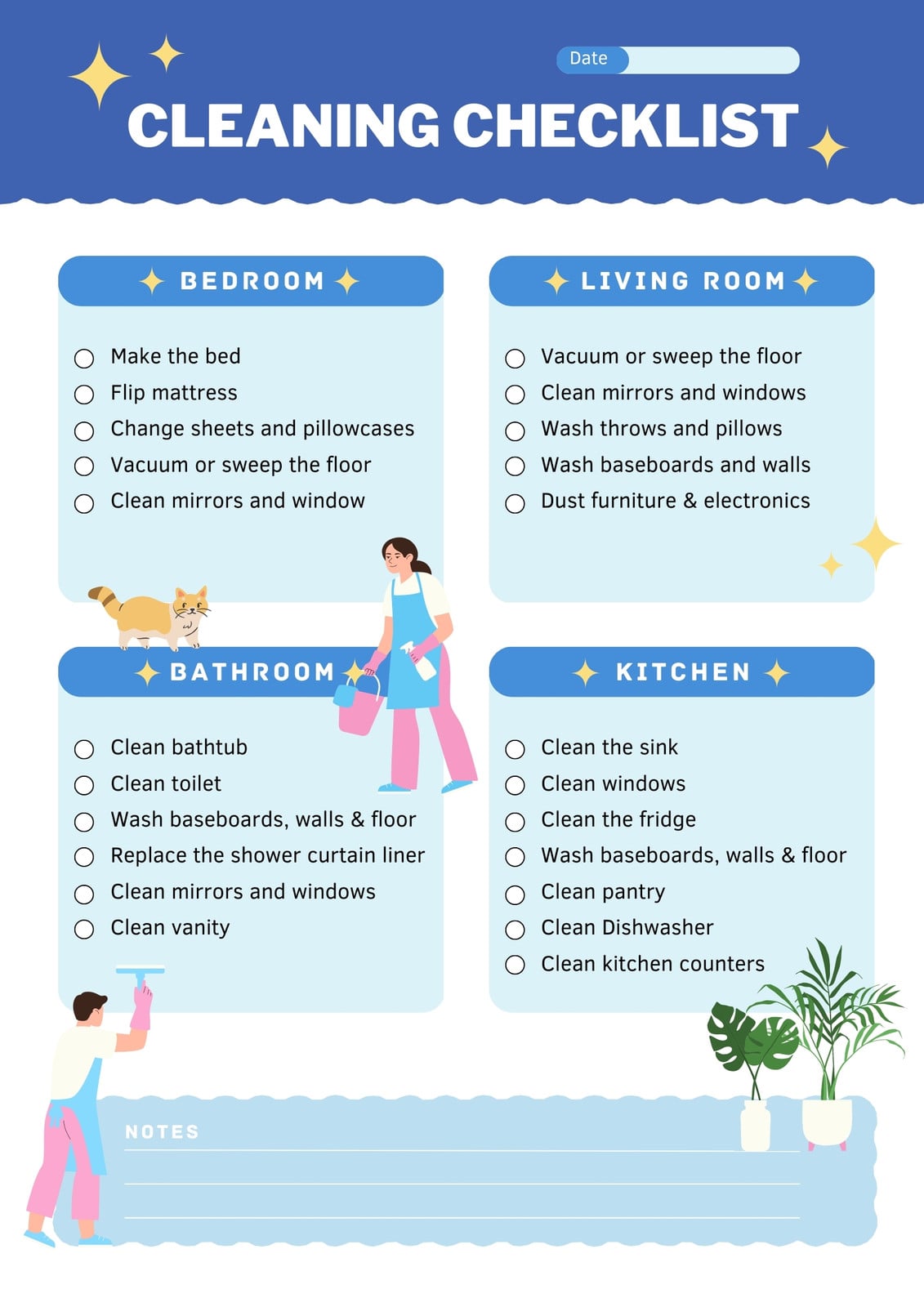 Free printable cleaning checklist templates | Canva