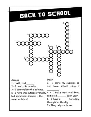 Elementary Crossword Puzzle Worksheets