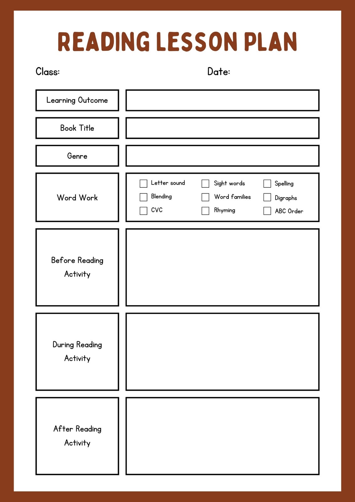 Free reading lesson plan templates to edit and print | Canva