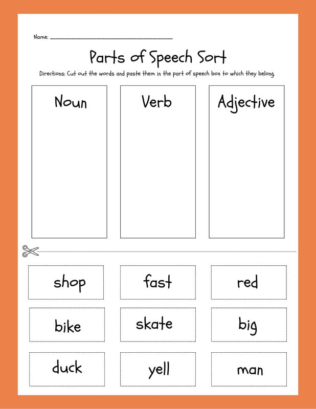 Label Parts Of Speech Worksheet