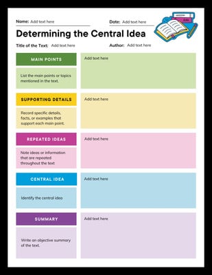Determining Central Idea Worksheet Reading Graphic Organizer Central