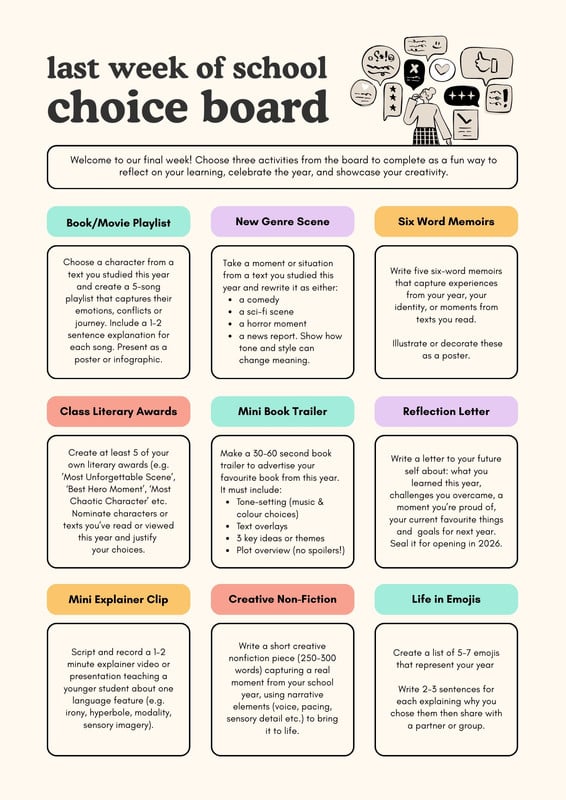 Free and customizable choice board templates