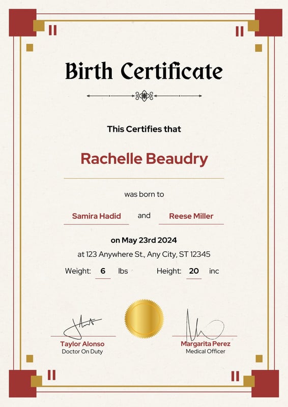 Printable Fake Birth Certificate