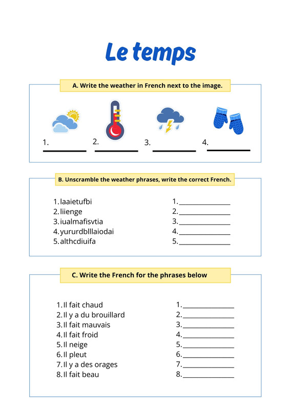 French Weather Worksheet