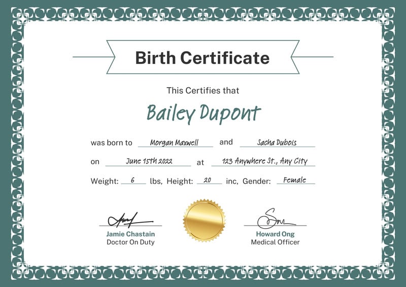 Printable Fake Birth Certificate