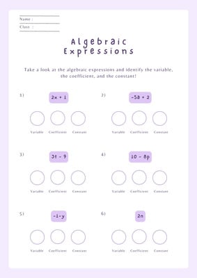 Variables And Algebraic Expressions Worksheet Algebraic Expressions