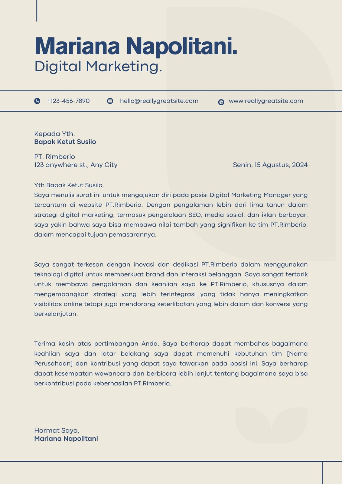 Gratis desain contoh cover letter - Canva