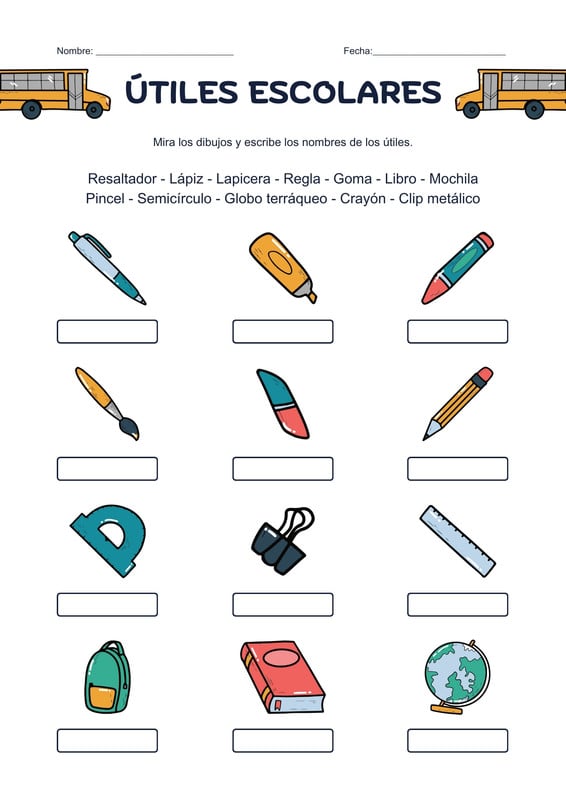 Utiles Escolares Vocabulario School Supplies Vocabulary Domino School