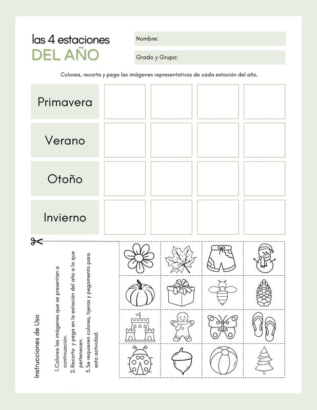 Hojas De Trabajo Imprimibles Gratuitas Sobre Las Estaciones