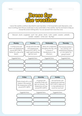 Dressing For The Weather Worksheets