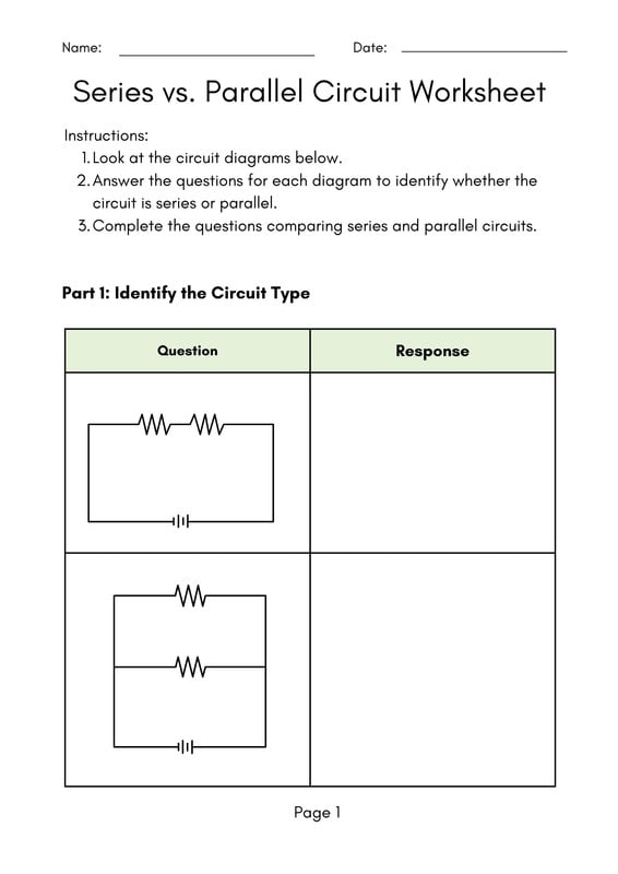 Parallel Circuit Problem Worksheet