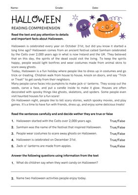 Halloween History Worksheets History Of Halloween Free | TPT
