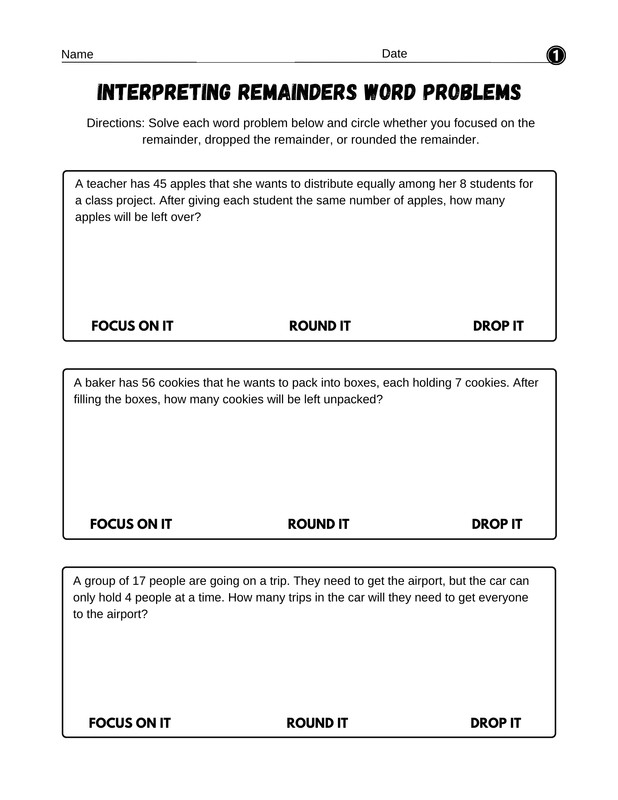 Interpret Remainders Worksheet Interpreting Remainders Division Task