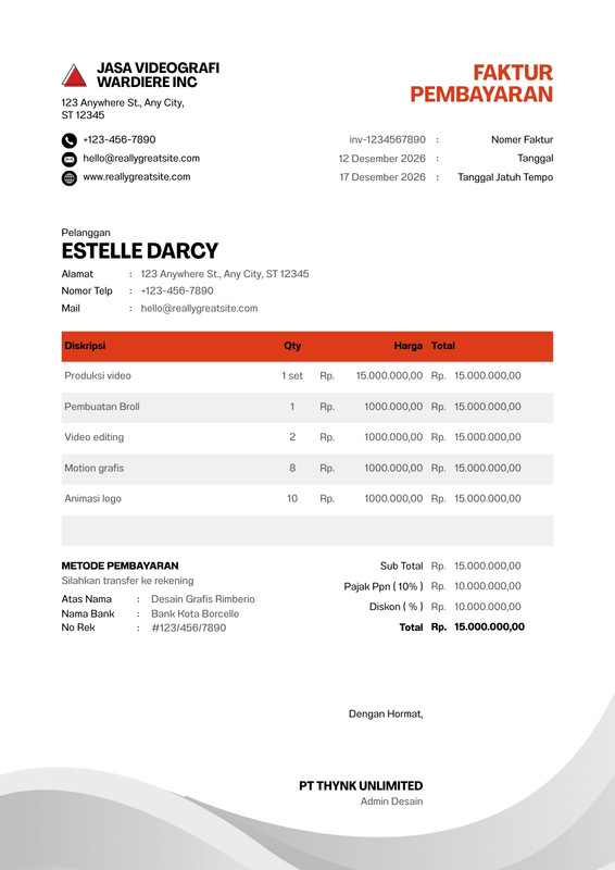 Gratis Contoh Invoice Jasa Keren - Canva