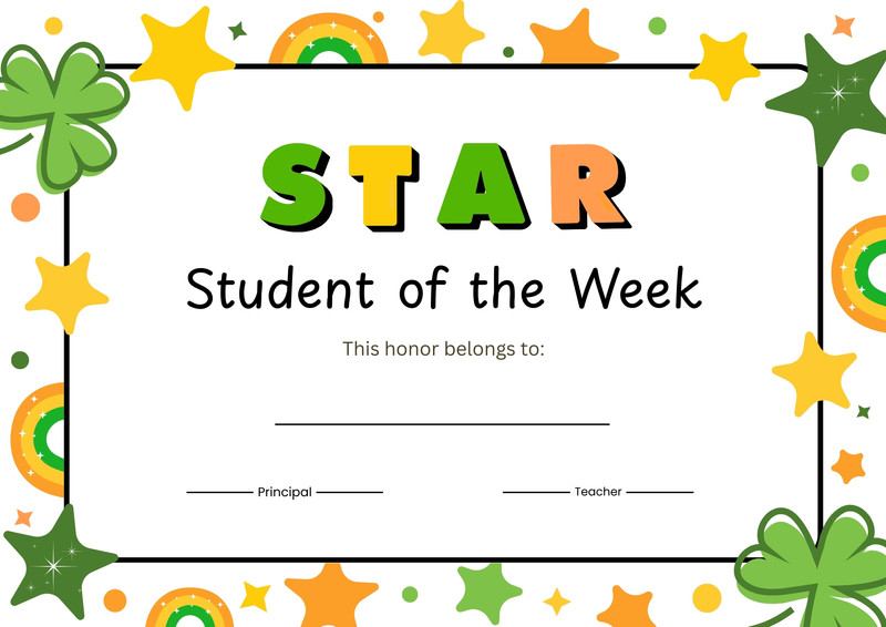 Colored Star Student Certificate Certificate Of Completion Preschool