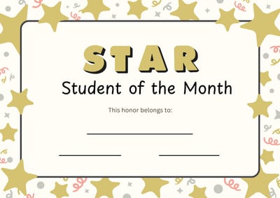 Colored Star Student Certificate Certificate Of Completion Preschool