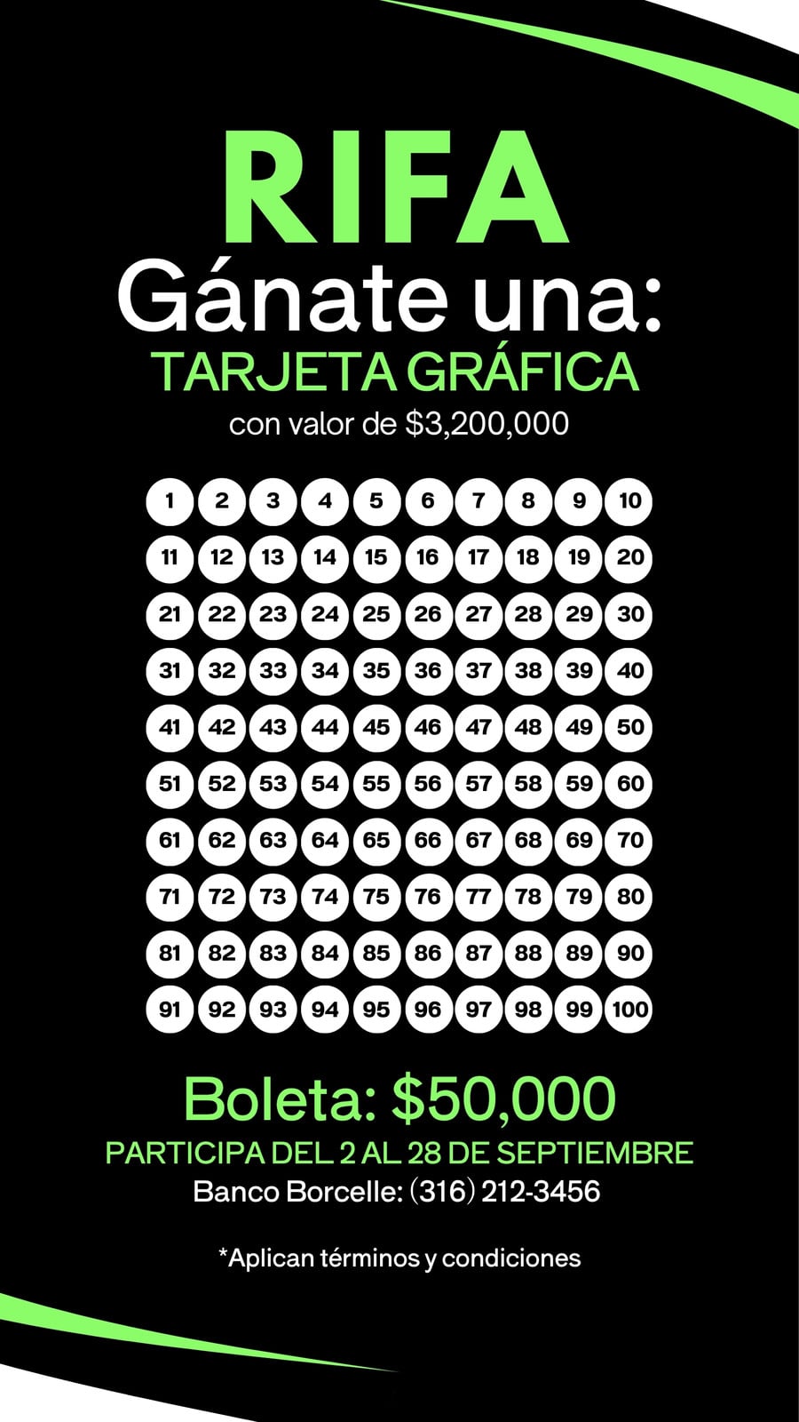 Formato de rifa 100 números para editar gratis | Canva